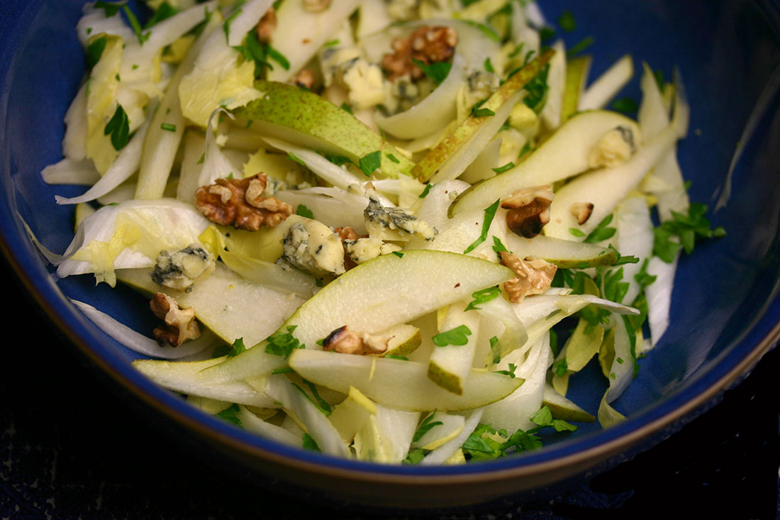 Endive, pear, walnut and blue cheese salad | Ten More Bites